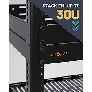 ECHOGEAR 10U Network Rack - Wall Mountable Heavy Duty 4 Post Design Holds All Your Networking & AV Gear - Open Frame Design Includes 2 1U Vented Shelves & Mounting Hardware
