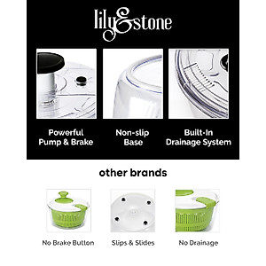 lily&stone Large Pump Salad Spinner with Drain, Bowl, and Colander - Quick and Easy Multi-Use Lettuce Spinner, Vegetable Dryer, Fruit Washer, Pasta and Fries Spinner - 6.33 Qt