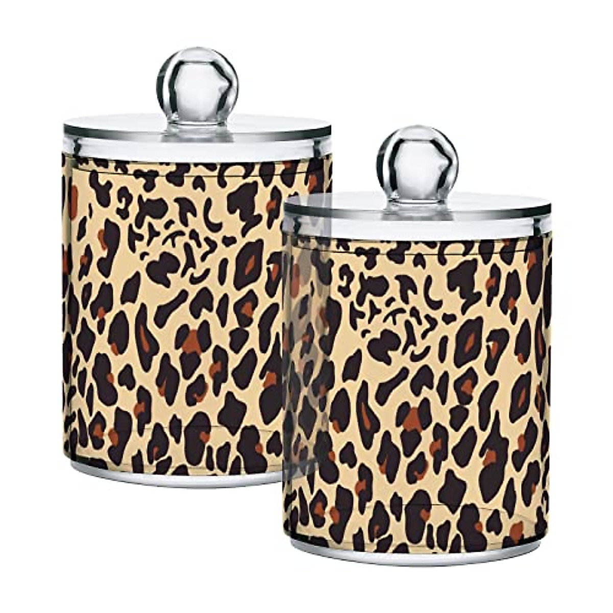 SUABO Plastic Jars with Lids,Leopard Tiger Skin Animal Print Storage Containers Wide Mouth,Glasss Airtight Canister Jar for Kitchen Bathroom Pantry Countertop,Set 2