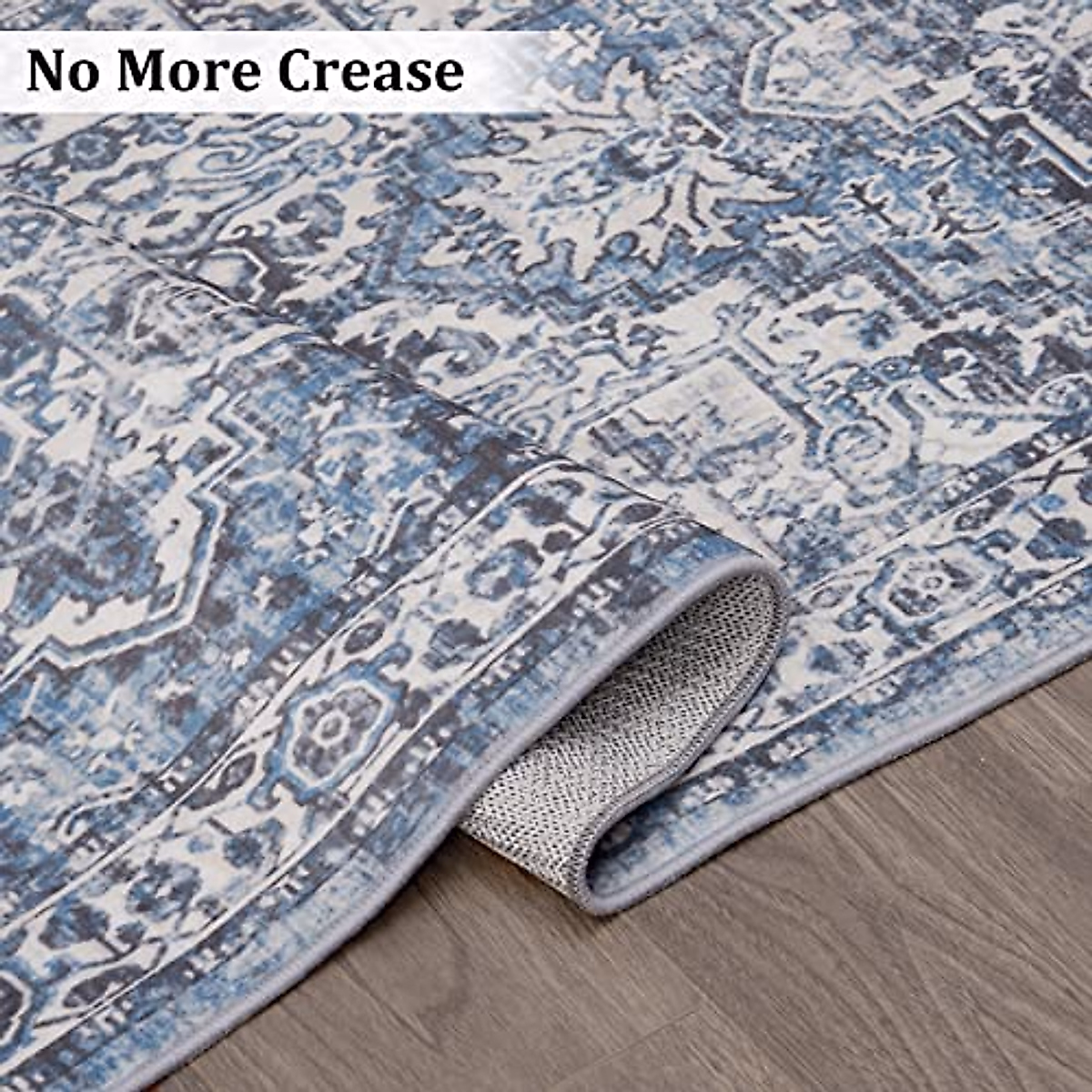 CAREMEE Area Rug 2x6 Runner Rug Light Blue Persian Hallway Indoor Rug Retro Distressed Carpet Thin Rug Machine Washable Accent Rug Lightweight Non Slip Kitchen Living Room Bedroom, 2' x 6' Blue