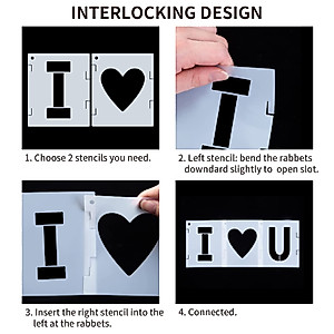 1 Inch Letter Stencils Symbol Numbers Stencil, 68 Pcs Reusable Alphabet Art Craft Templates Interlocking Stencils Kit for Painting on Wood, Wall, Glass, Fabric, Rock, Canvas, Chalkboard, Sign（1Inch）