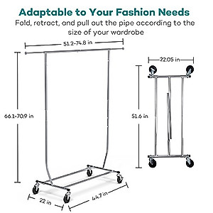 Garment Rack Heavy Duty, Sable Commercial Grade Rolling Foldable Clothes Organizer, Adjustable with a Storage Box Hang up to 330lbs
