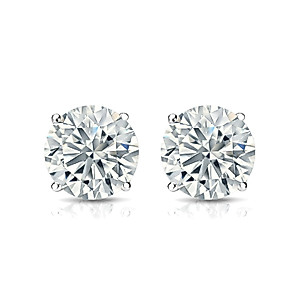 Diamond Wish - 1 Carat Diamond Simulated Cubic Zirconia Round Stud Earrings in 14k White Gold with Screw Back 4-Prong Basket cttw