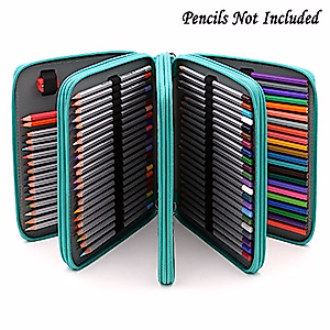 BTSKY Colored Pencil Case Holder- Big Capacity Deluxe PU Leather Storage Pencil Organizer Holds 160 Pencils with Handle Strap for School College Office Watercolor Pencils Organization(Green)