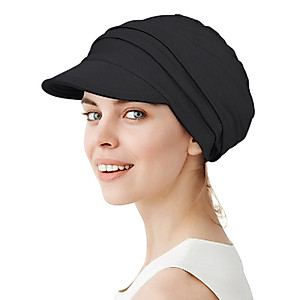 Alnorm Chemo Cancer Headwear Fashion Hat Cap with Brim Visor for Woman Ladies Black