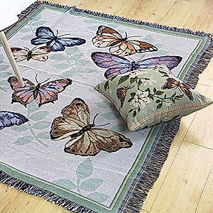 PHNAM Butterfly Throw Blanket with Fringe for Couch Bed Soft Decorative Cozy Woven Knit Warm Bed Throws Reversible for Chair, Sofa, Living Room, Bedroom (51x63 inches) (Butterfly)