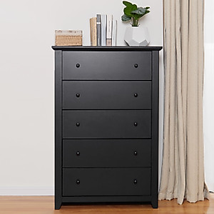 skillmaid Modern Tall Nightstand with 5 Drawers - 31.2" W x 17" D x 47" H Black Dresser Large Bedside Table, Wood Chest Storage Organizer Cabinet for Bedroom, Living Room, Closet, Entryway