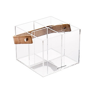 Mind Reader Utensil Holder, Silverware Organizer, Cutlery, Caddy, Rayon from Bamboo and Acrylic, 5.5" L x 5.5" W x 7.5" H, Brown