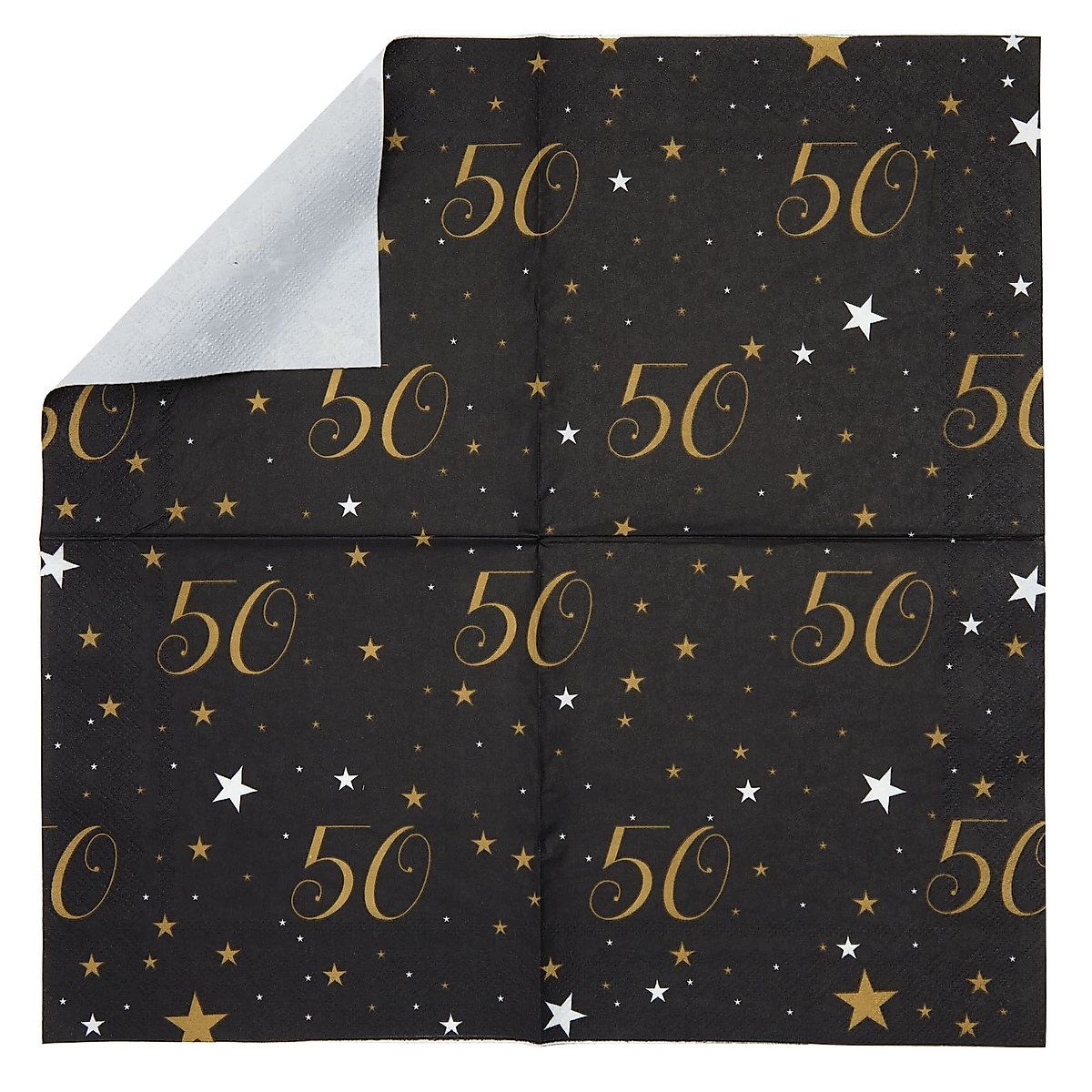 BLUE PANDA 144 Pieces 50th Birthday Party Supplies, Black and Gold Paper Plates, Napkins, Cups, Cutlery, Decorations (Serves 24) - 50th Party Decorations