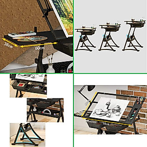 VejiA Drafting Table with Storage, Height Adjustable Tiltable Art Desk, Glass Panel Drawing Desk, for Work Study Painting Craft Table