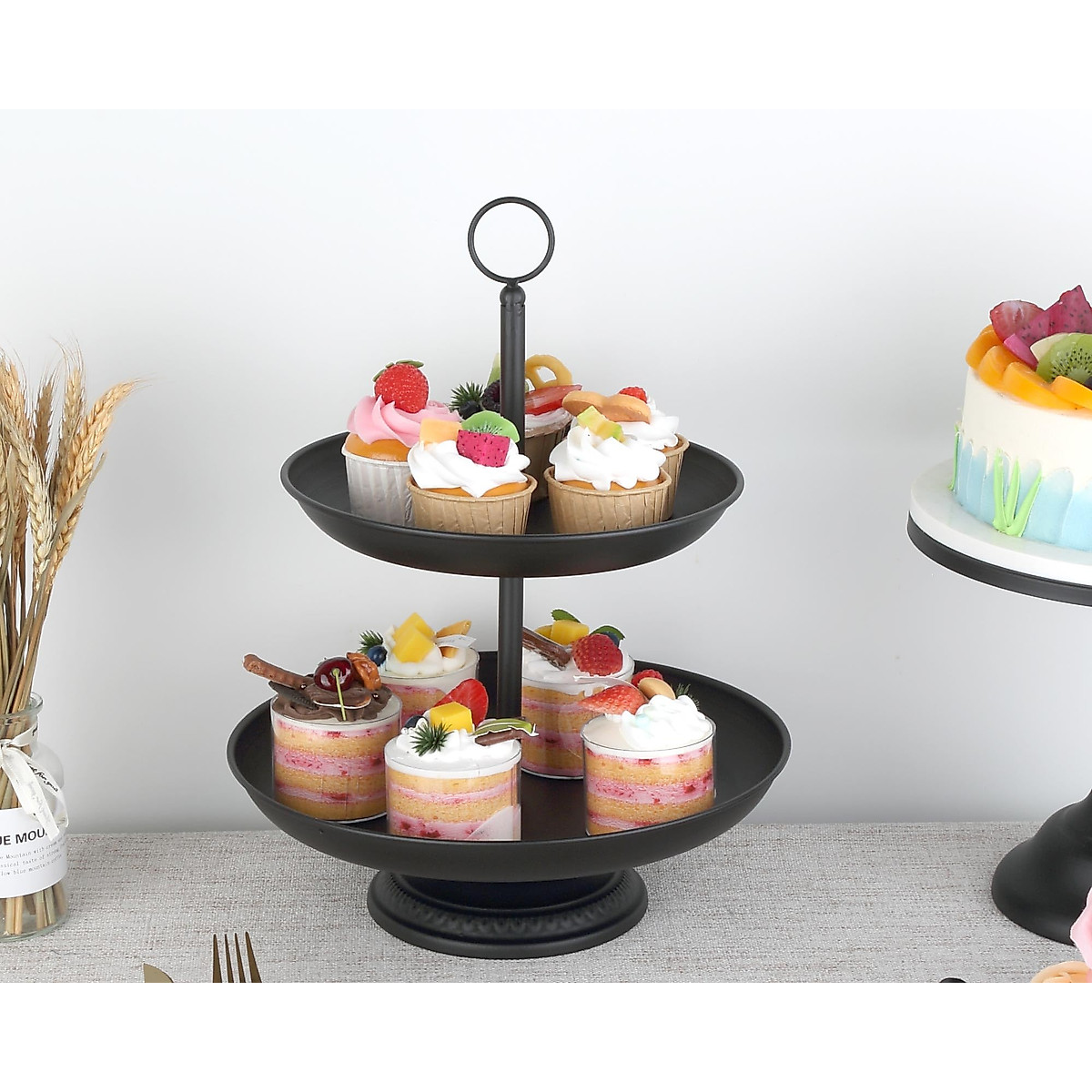 6 Pcs Metal Cake Stand Sets for Dessert Table, Cake Pop Stand Set & Dessert Table Trays & Tiered Cupcake Holder Perfect Display for Wedding, Party, Birthday, Baby Shower, Decorations (Matte Black)