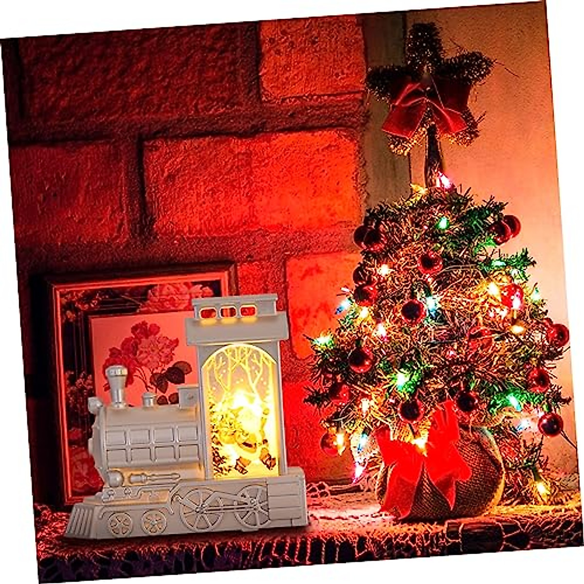 OSALADI 1Pc Christmas Lighted Water Lantern LED Lanterns Glitter Water Lantern Desk lamp Train Swirling Glittering Snow Globe krathong Snowball Holiday Lights Party Supplies to Rotate