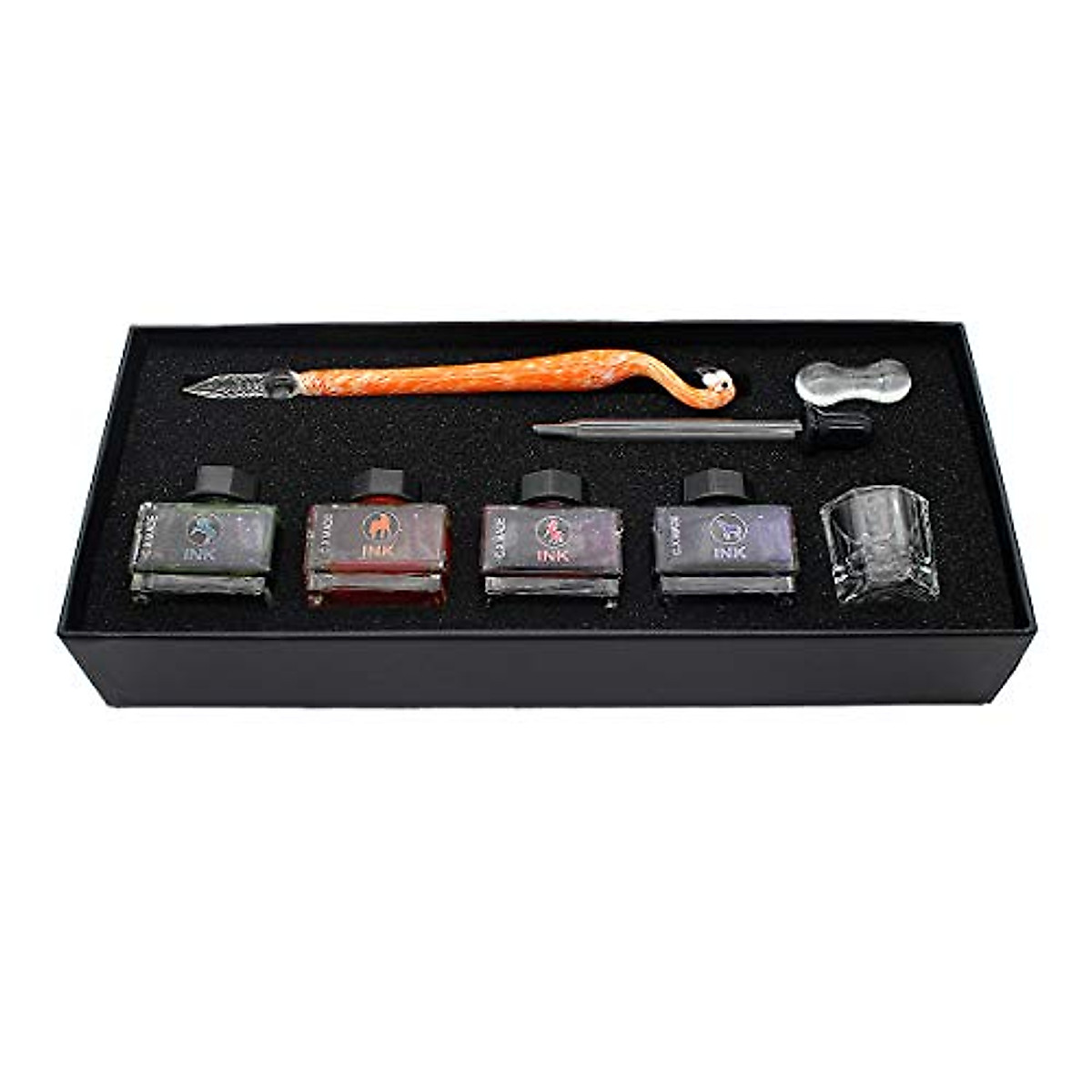 XIAOYU 8 Pcs Handmade Glass Dip Pen Calligraphy Pens Set High Borosilicate Glass Signature Pen with Ink(15ML) - Orange