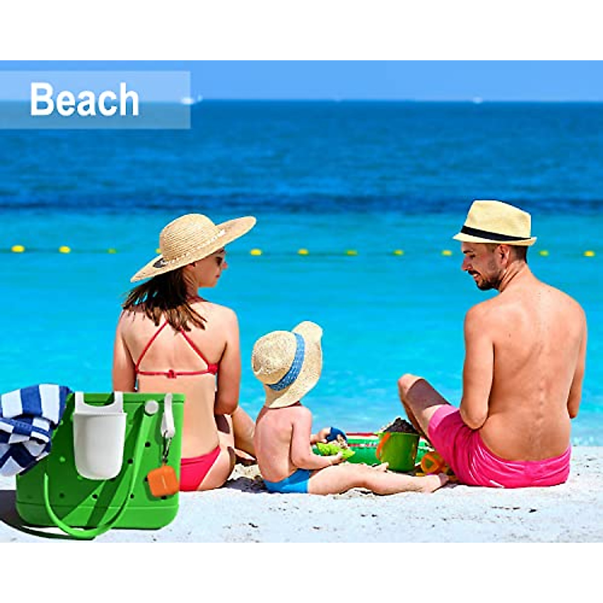 Aovaely 4 Pack Beach Bag Charms Hooks, Beach Bag Accessories Inserts for Hanging Key Cup Holder Tote Bag Accessories for Beach Camping