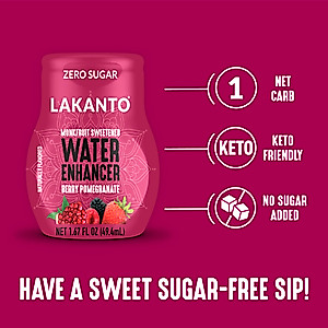 Lakanto Sugar Free Water Enhancer - Sweetened with Monk Fruit Sweetener and Erythritol, On the Go Liquid H2O Hydration, Zero Sugar, Naturally Flavored - Berry Pomegranate (1.67 fl oz - Pack of 6)