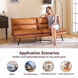 Opoiar Convertible Armless Futon Sofa Bed,3" Memory Foam Modern Loveseat Couch,71" L Sleeper Sofa Bed,Small Splitback Modern Faux Leather Futon Sofa for Living Room,Home Office,Apartment,Brown