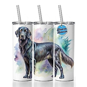 Flat Coated Retriever Dog Watercolor Style Skinny Tumbler 20oz with Straw Insulated Water Bottle Gift