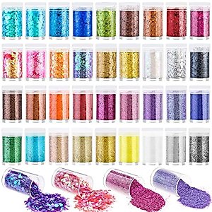 36 Pcs Fine and Chunky Glitter for Resin, Audab Fine Glitter Powder Assorted Holographic Resin Glitter Nail Sequins for Hair, Makeup, Slime, Resin Tumblers, Resin Molds