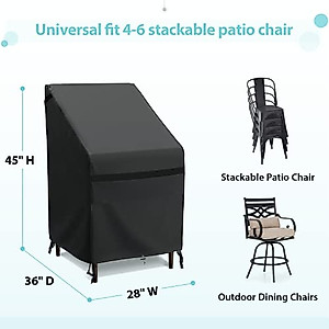 MR. COVER Heavy Duty 600D Stackable Patio Chair Cover, Fits 4-6 Stackable Dining Chairs, 28W x 36D x 45 H Inches, Waterproof & UV-Protection, Classic Black