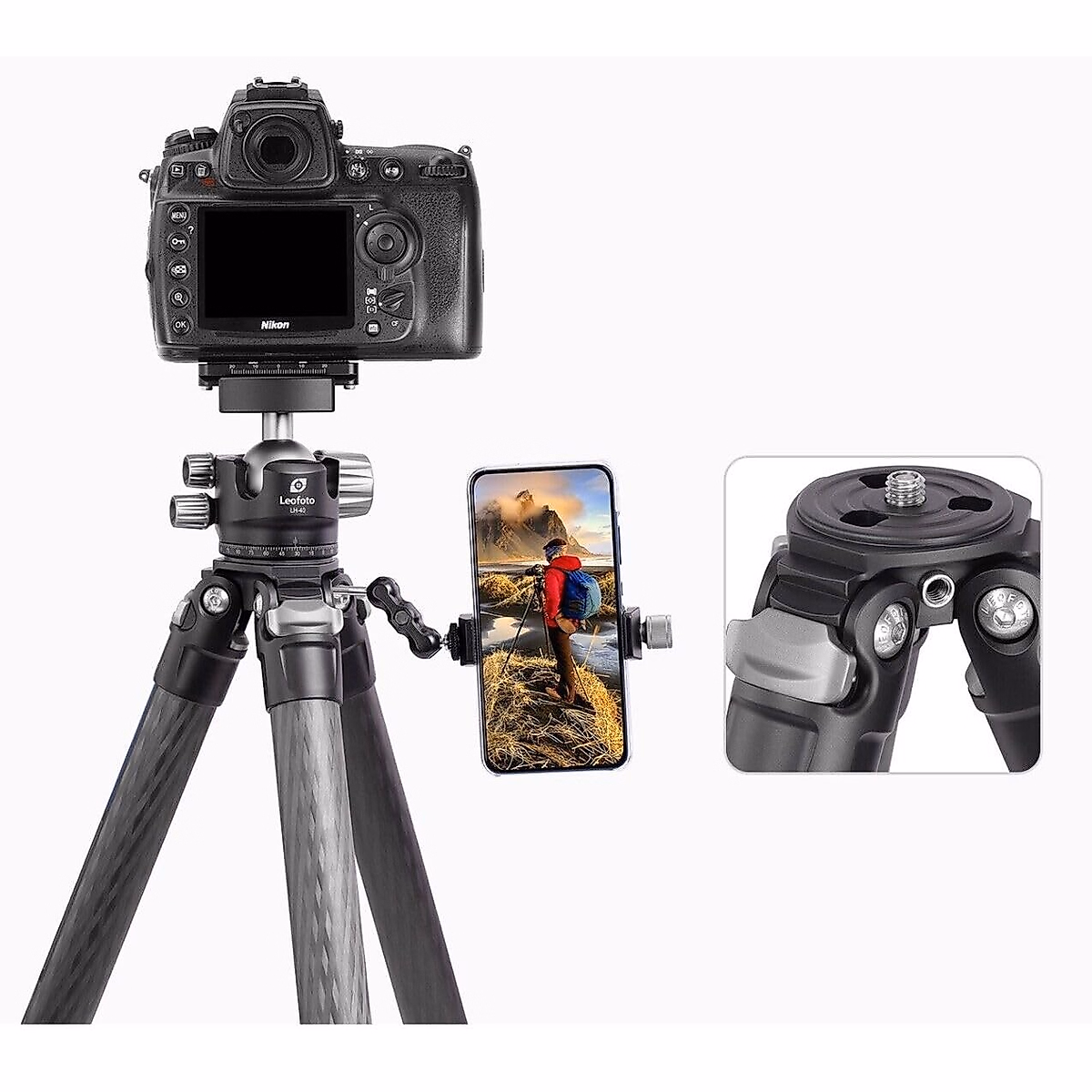 Leofoto LS-364CL+LH-47SC Elongated Tripod, Ranger Series, Carbon Fiber, 4 Leg Sections, Lightweight, LH-47 Ball Head Set, Hybrid Clamp, Arca and Picatinny Compatible