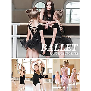 tanzdunsje Girls Dance Leotard Long Sleeve Black Ballet Leotard Crisscross Straps Back Dance Top Gymnastics for Girl Toddler Women (Black, 130)