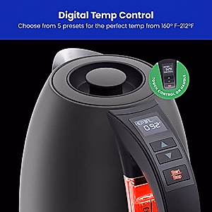 Chefman Electric Tea Kettle, 1.8 Liter Hot Water Electric Kettle Temperature Control Water Boiler with 5 Presets, Tri-Colored LED Lights, Keep Warm, Automatic Shutoff, Black