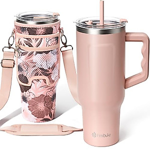 Fimibuke 40 oz Tumbler with Handle & Carrier Bag, Stainless Steel Insulated Cup with Lid & Straw & Purse Pouch Phone Pocket, Gym Water Bottle Cupholder Friendly Women Men Travel Mug with Sleeve Holder