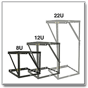 Tripp Lite 8U/12U/22U Expandable Wall-Mount 2-Post Open Frame Rack, Adjustable Network Equipment Rack, Switch Depth, 18" Deep, 5 Year Warranty (SRWO8U22), black
