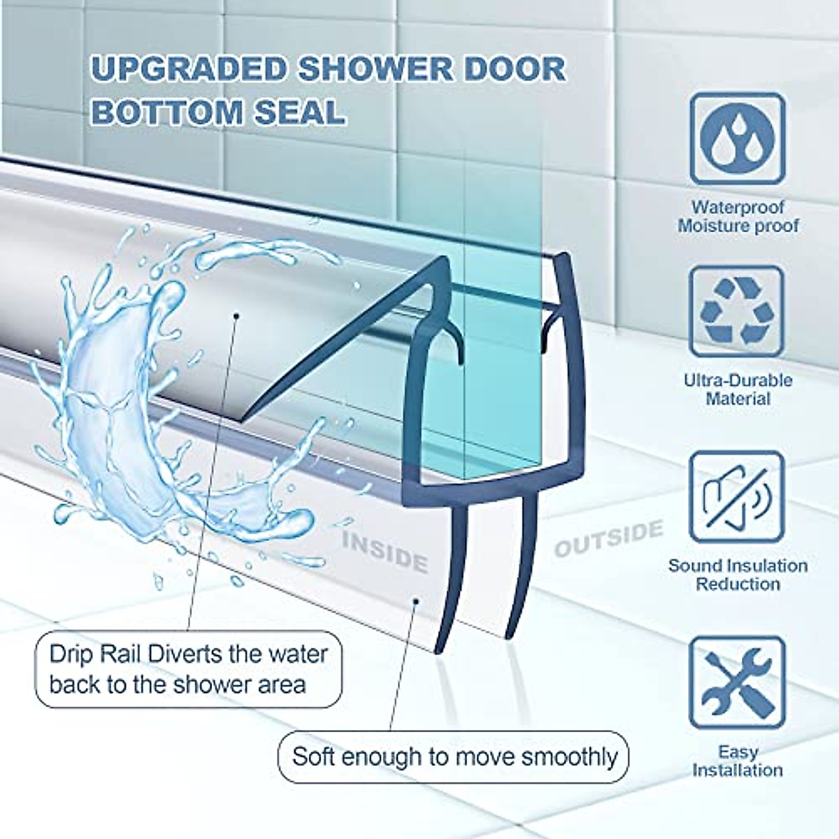 4 Pack Frameless Shower Door Bottom Seal, 3/8 x 39 Clear PVC Shower Seal Strip for 3/8 Inch Glass Shower Door Stop Shower Leaks