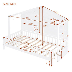 SOFTSEA Twin Size House Bed for Kids, Low Loft Bed with Storage Shelves, Wood Bed Frame with Window and Sparkling Light Stripe on The Roof, Kids Twin Bed Frame, No Box Spring Needed, White