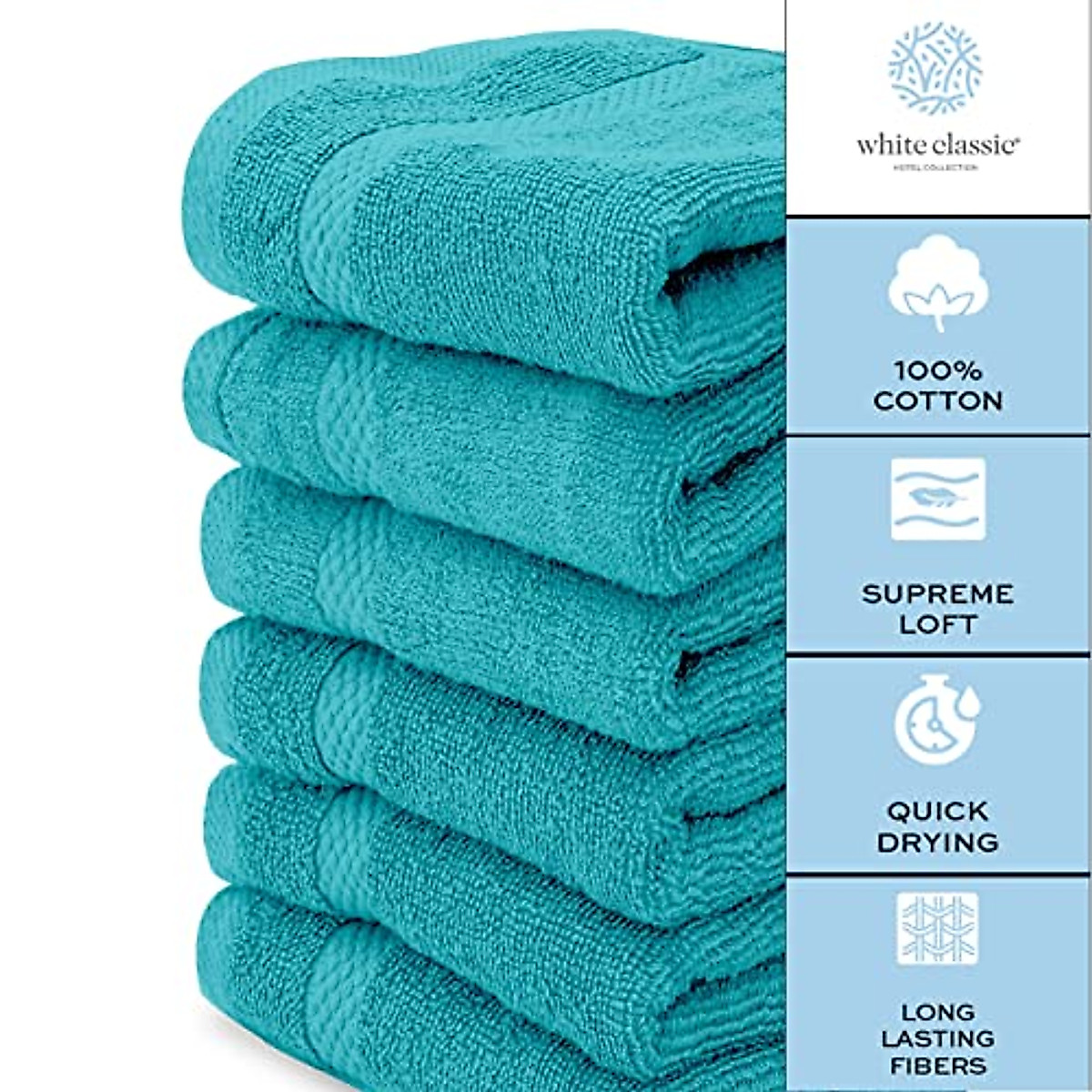 White Classic Luxury Cotton Washcloths | 12 Pack Luxury Bath Mat | 2 Pack Bundle (Aqua)