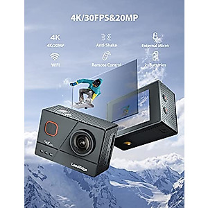LeadEdge Action Camera 4K/30FPS 20MP EIS Anti-Shake External MIC WiFi 2.0 IPS HD Remote Control Diving 131ft Waterproof Helmet Underwater Cameras…
