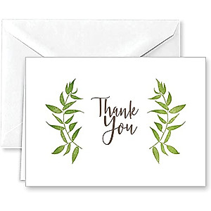 Paper Frenzy Elegant Ferns Thank You Note Cards and Envelopes - 25 pack