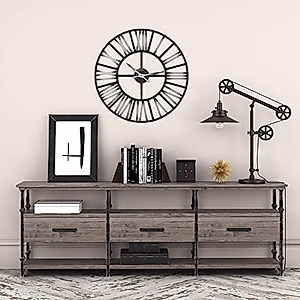 Henn&Hart 29" Tall Wide Brim/Pulley System Table Lamp with Metal Shade in Blackened Bronze/Blackened Bronze, Laptop Desk, Computer Desk, Home Office