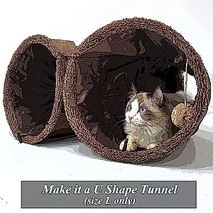 HeyKitten Collapsible 12" x 50" Crinkle Cat Play Tunnel, Hide-and-Seek Pet Toys for Indoor Kittens, Puppies & Bunnies, Large, Brown