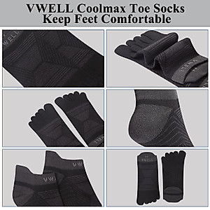VWELL Toe Socks for Men/Women, COOLMAX Five Finger Socks, High Performance Athletic Toe Socks No Show (3Pairs)