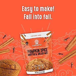 Lakanto Sugar Free Pumpkin Spice Muffin and Bread Mix - Sweetened with Monk Fruit, Keto Diet Friendly, Gluten Free, Dairy Free, 1g Net Carbs - Makes 12 Muffins