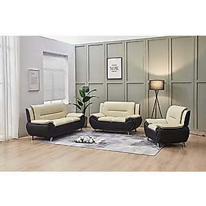 Kingway Faux Leather Living Room Sofas, 6 SEAT, Beige/Black