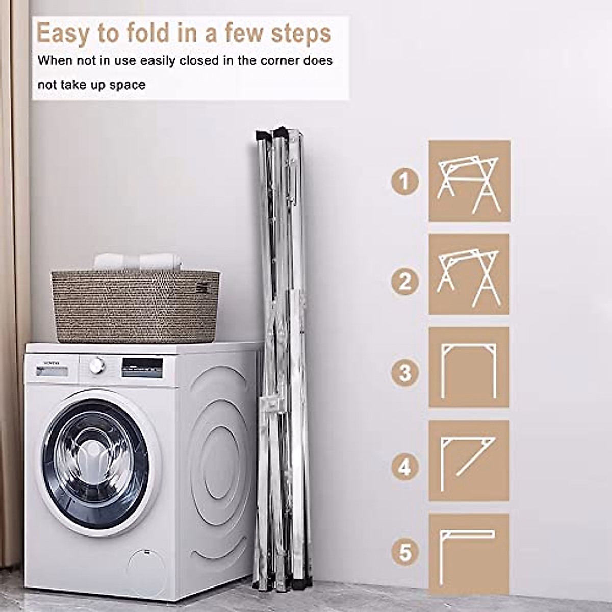 TORIBIO Clothes Drying Rack, 47 Inch Retractable Laundry Drying Rack Folding Indoor Outdoor, Length Adjustable Heavy Duty Stainless Steel Clothing Drying Rack with Windproof Hooks