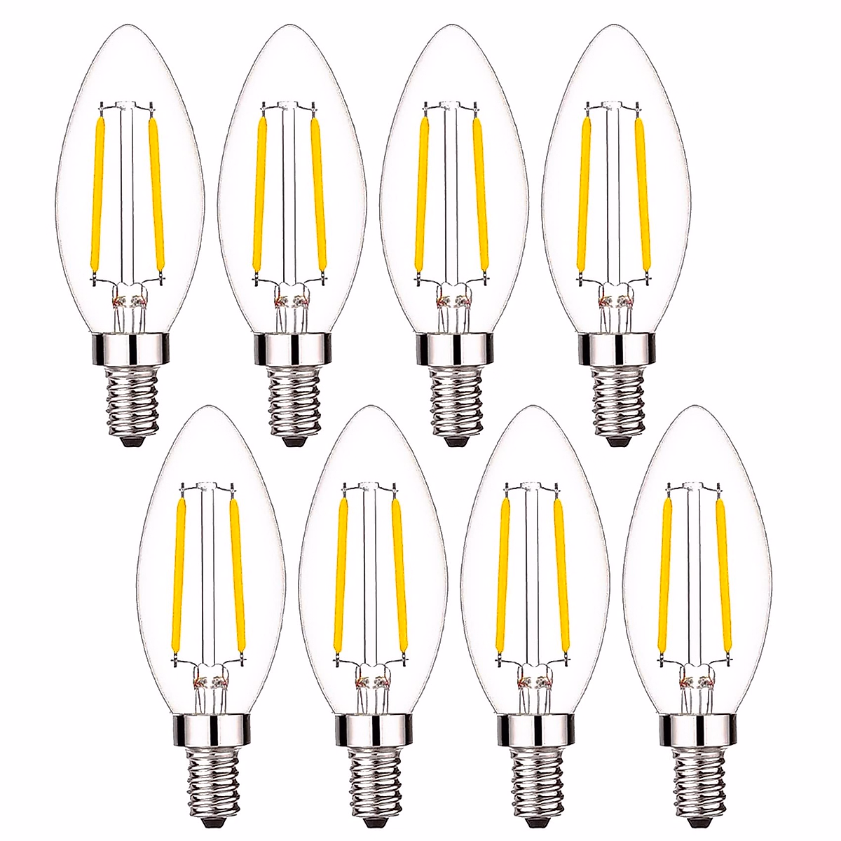 Sunaiony LED Candelabra Bulbs 25Watt Equivalent, B11 LED Bulb 2W Warm White 2700K E12 Base, Dimmable Edison Chandelier Light Bulbs, LED Type B Bulb, 8 Pack