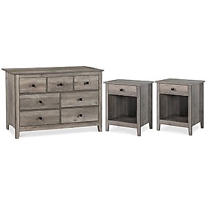 Vikiullf Dresser and Nightstand Set - 3 Pieces Bedroom Set with 7 Drawer Dresser and 1 Drawer Nightstands, Wood Double Dresser, Grey Wood Grain