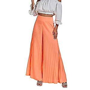 LYANER Women's Elastic High Waisted Wide Leg Palazzo Pants Loose and Casual Pleated Trousers Orange X-Large