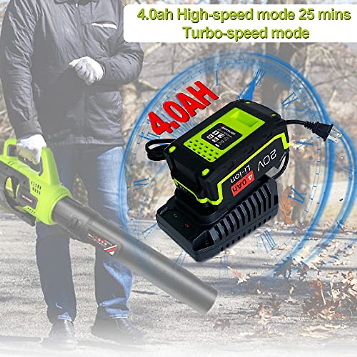Cordless Leaf Blower,20V 420CFM Handheld Electric Leaf Blowers with 4.0Ah Battery & Fast Charger, 2 Speed Mode, Lightweight Battery Powered Leaf Blowers for Lawn, Yard, Garage, Patio & Sidewalk