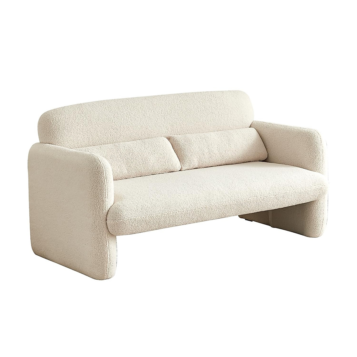 BAMOOLI Loveseat Sofa, Mid Century Modern Sofa, Lambswool Fabric Upholstered Couch, Luxury 2 Seater Couch with 2 Throw Pillows, Small Couches for Small Spaces, Living Room, Tool-Free Assembly, Beige