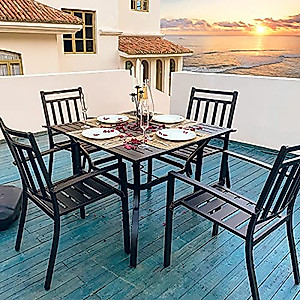 MEOOEM Outdoor Metal Patio Dining Table with Umbrella Hole, Picnic Table Metal Steel Square Backyard Bistro Table Outdoor Dining Table for Garden, Poolside, Backyard, Black, 37x37