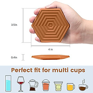 HOMKULA Silicone Coasters for Drinks - Coasters for Coffee Table, Drink Coasters for Wooden Table, 10mm Thick, Stain-Resistant, Non-Absorbent, Dishwasher Safe, Hexagon, Set of 6