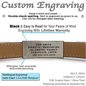 My Identity Doctor Leather Medical ID Bracelet, Steel ID Plate