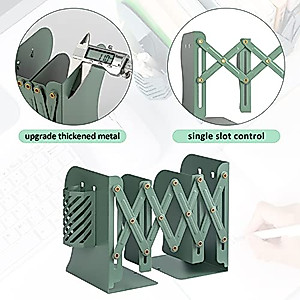 Adjustable Bookends TAINSE Expandable Bookends with Pen Holder Book Ends for Heavy Books,Magazine File Telescopic Design Bookends Adjustable Extends up to 17 inches-Green