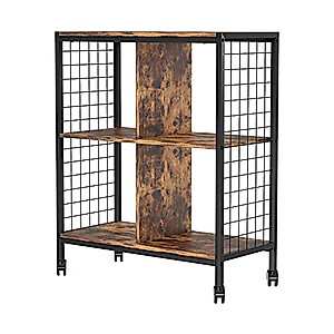 CCKO Bookshelf Storage,Movable Rack Srorage Shelf with Wheels,Nordic Wood Metal 3 Tier Shelving Unit,Open Bookcases for Living Room Bedroom Home Office (Wood)