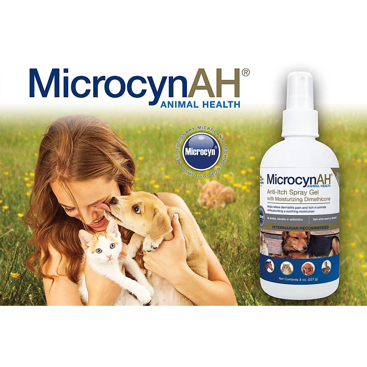 MicrocynAH Anti-Itch Spray Gel with Moisturizing Dimethicone for Dogs| Non-Toxic Spray Formulated to Sooth | Veterinarian Recommeneded Non-Toxic Formula | 8oz